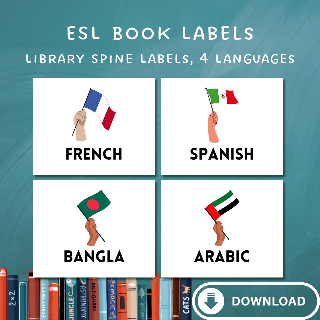 Library Spine Labels Bilingual ESL Printable Stickers Spanish French ...