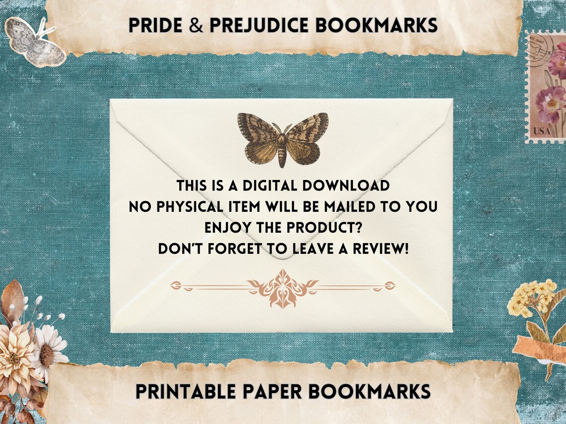 Pride and Prejudice Printable Bookmarks Set of 4 Jane Austen Quote ...