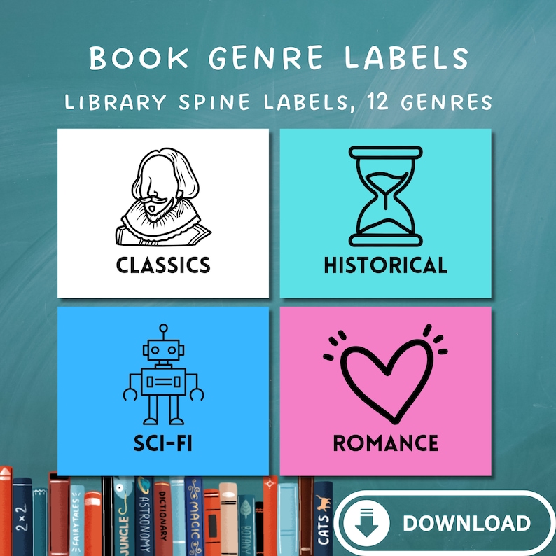 Library Book Genre Labels Fiction Printable Book Labels Genrefy ...