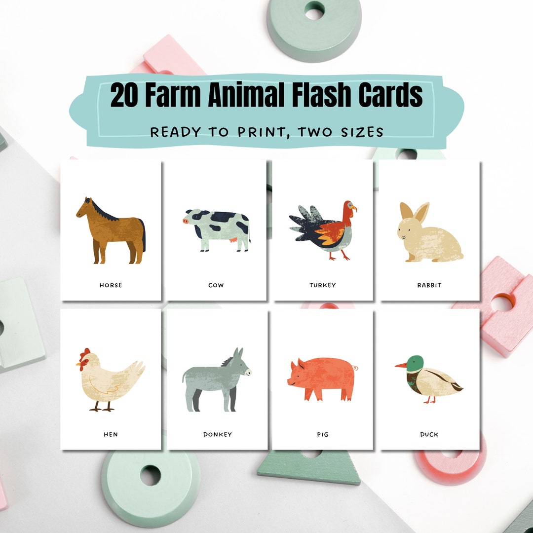 Farm Animal Flashcards for Kids 20 Printable Cards for - Etsy