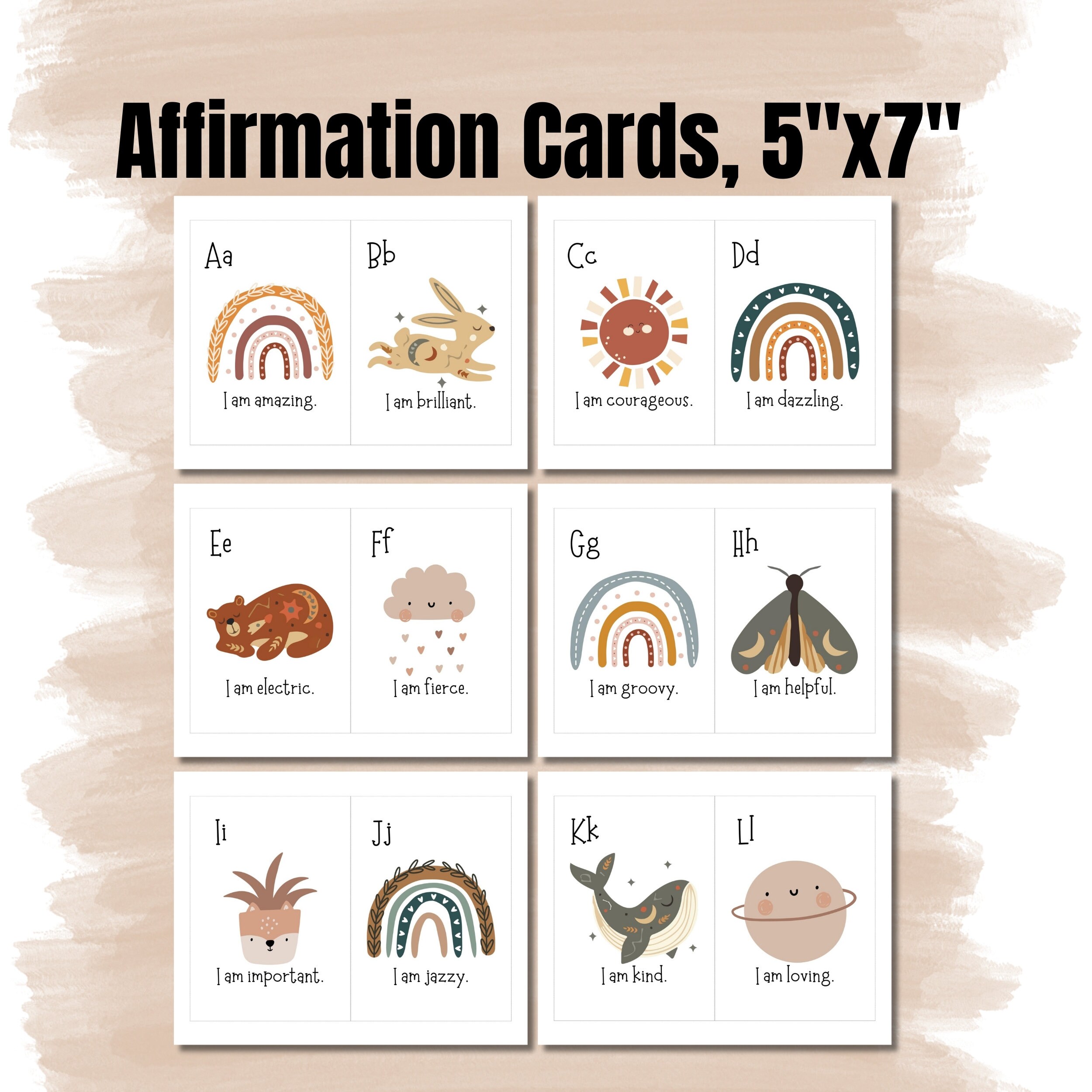 ABC Flashcards Printable Alphabet Cards With Positive Affirmations Boho ...