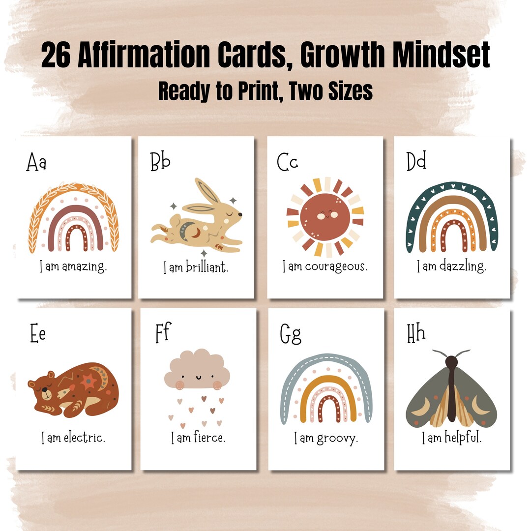 ABC Flashcards Printable Alphabet Cards With Positive Affirmations Boho ...