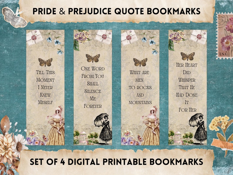 Book Lovers Bookmarks, Book Quote Bookmark, Jane Austen Quotes, Vintage ...
