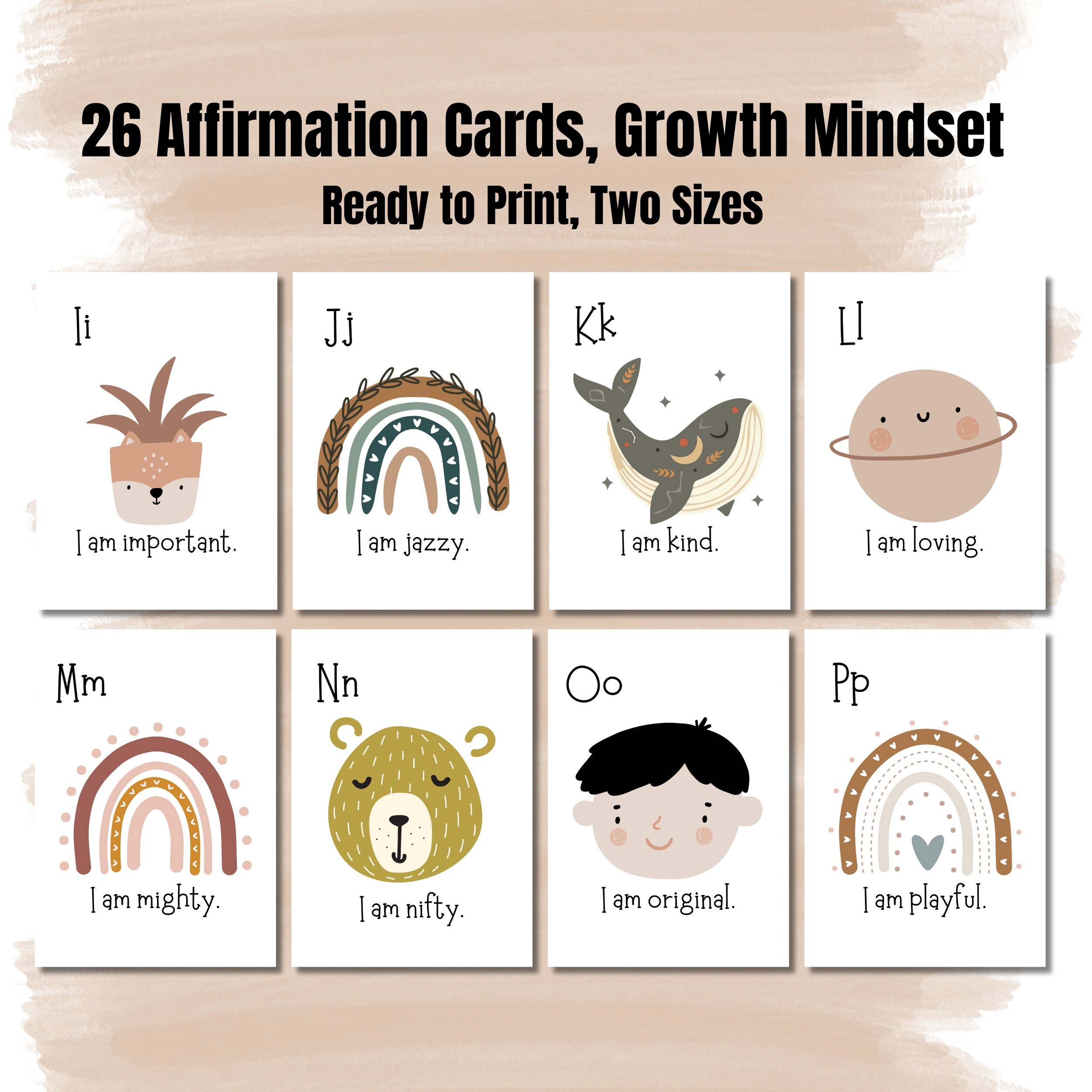 ABC Flashcards Printable Alphabet Cards With Positive Affirmations Boho ...