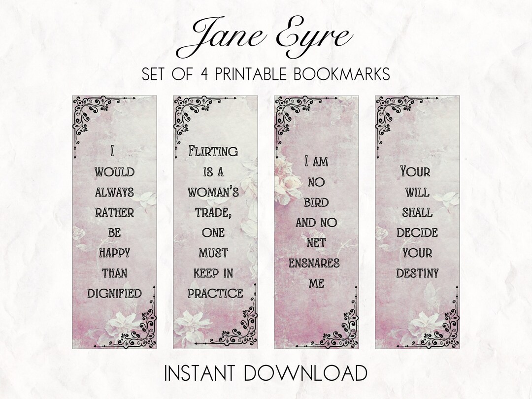 Jane Eyre Printable Bookmarks Set of 4 Charlotte Bronte Book Quote ...