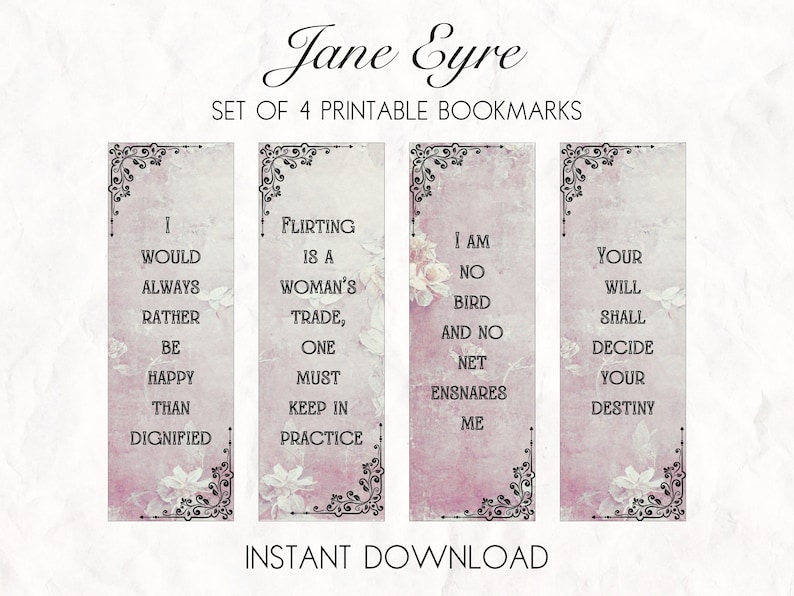 Jane Eyre Printable Bookmarks Set of 4 Charlotte Bronte Book Quote ...