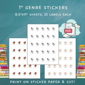 Library Book Spine Labels Printable Fiction Genre Icons Stickers for ...