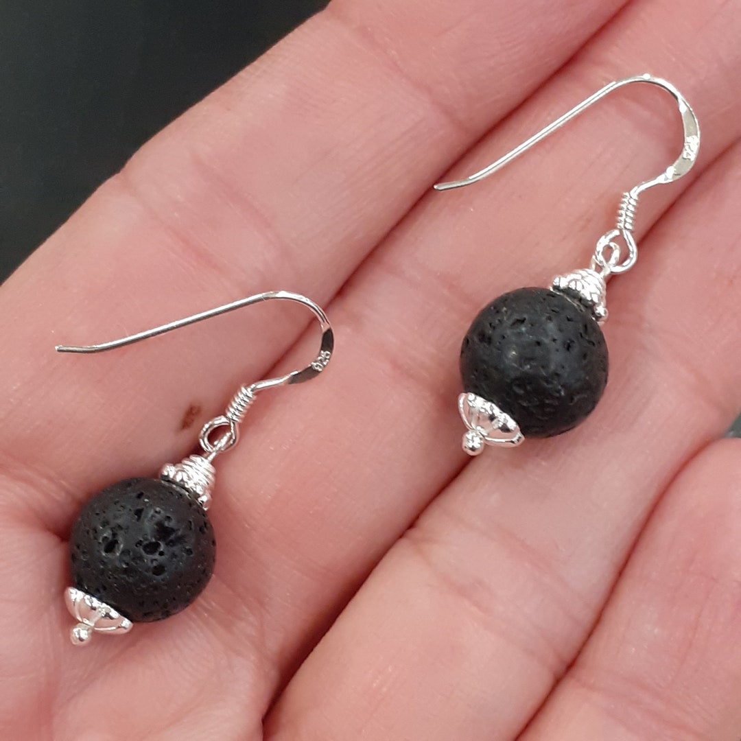 Black Lava Stone Drop Earrings - Sterling Silver - Etsy