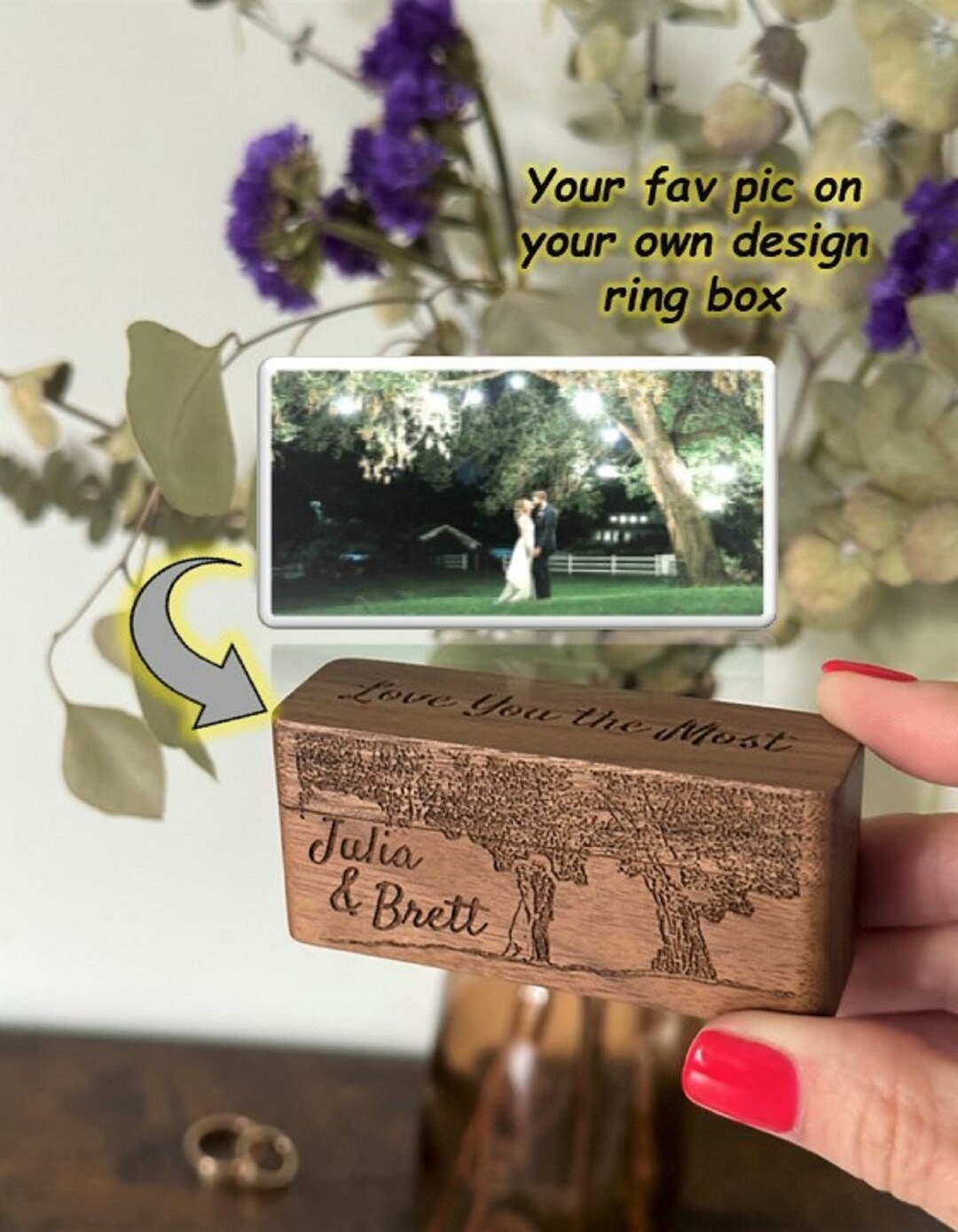 Personalized Walnut Double Ring Box: Wedding Ring Bearer, Engagement ...