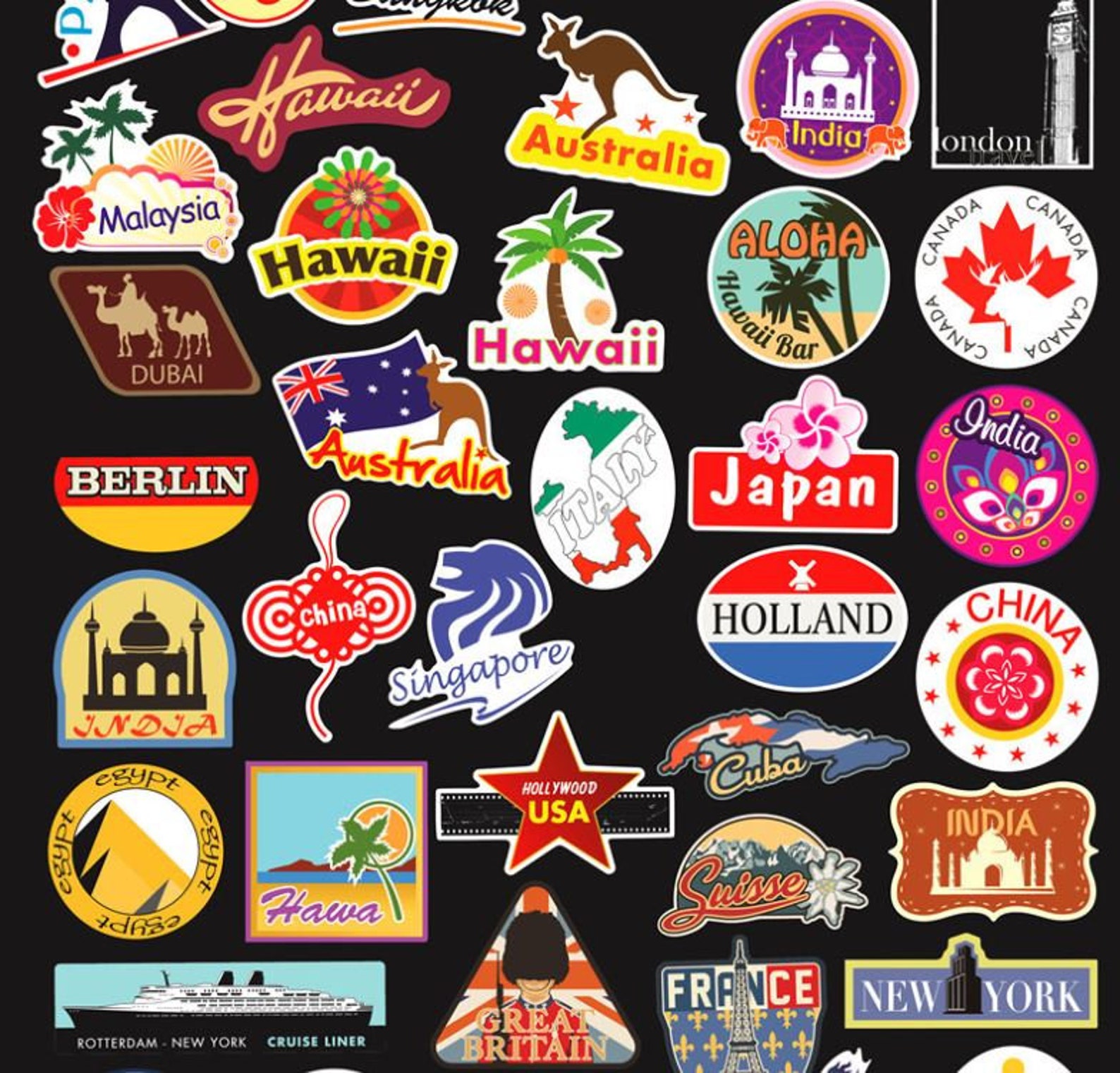 Famous Tourist Attractions 100 Pcs Sticker Bomb Cute Decals Vinyls for ...