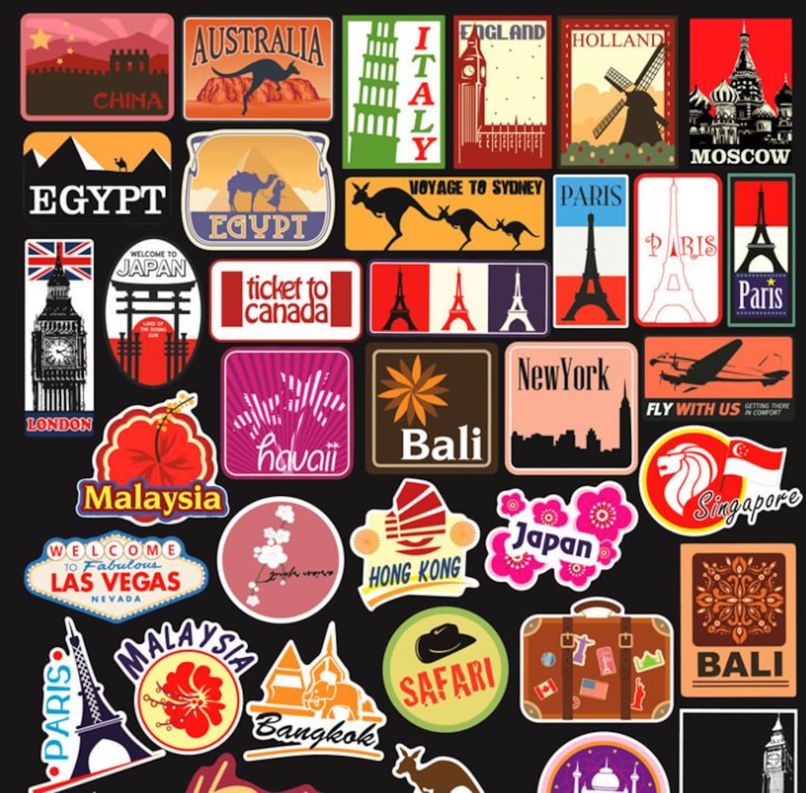 Famous Tourist Attractions 100 Pcs Sticker Bomb Cute Decals Vinyls for ...
