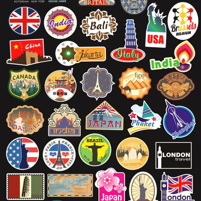 Famous Tourist Attractions 100 Pcs Sticker Bomb Cute Decals Vinyls for ...
