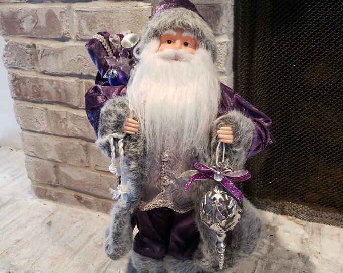 Large Santa Figurine, Purple Santa, Christmas Decor, Decked Out Santa ...