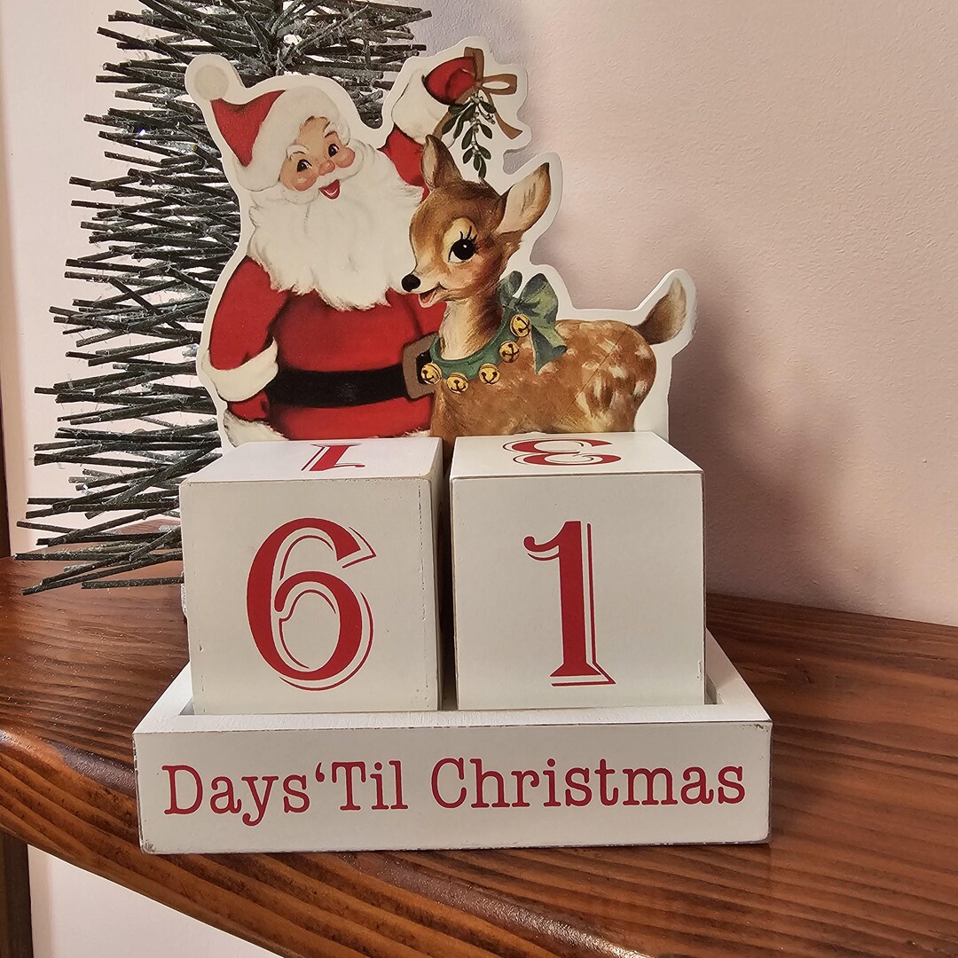 Nostalgic Santa and Deer Christmas Countdown, Retro, Christmas Decor ...
