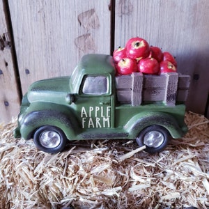Green Fall Truck With Apples, Distressed Truck, Apple Truck, Farmhouse ...