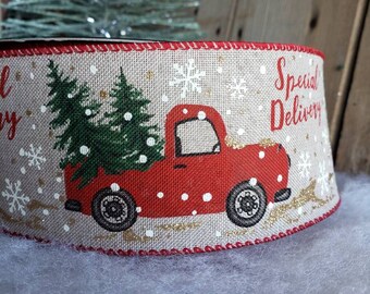 Christmas Ribbon Vintage Truck With Tree & Special Delivery - Etsy