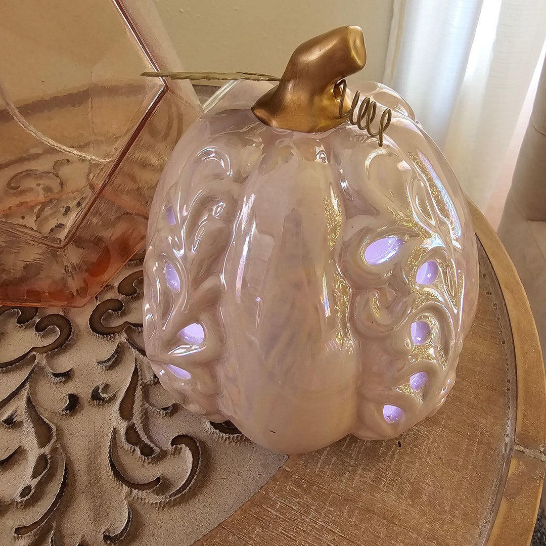 Pink Iridescent Swirl Ceramic Pumpkin, Fall Decor, Elegant Pumpkin ...