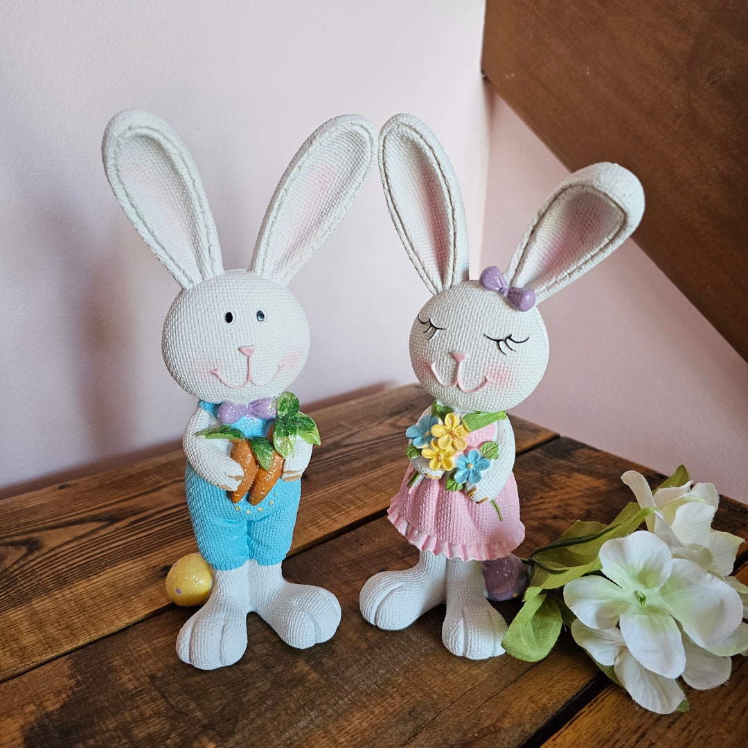 Easter Bunnies, Boy and Girl Bunny With Flowers and Carrots, Cute Bunny ...