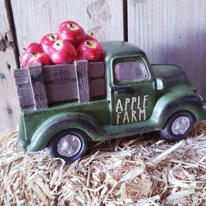 Green Fall Truck With Apples, Distressed Truck, Apple Truck, Farmhouse ...