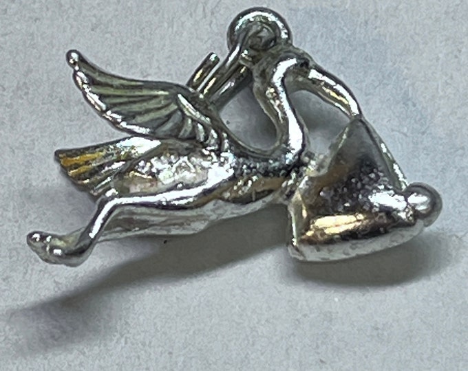 Sterling Silver Stork Carrying a Baby Charm 3g - Etsy