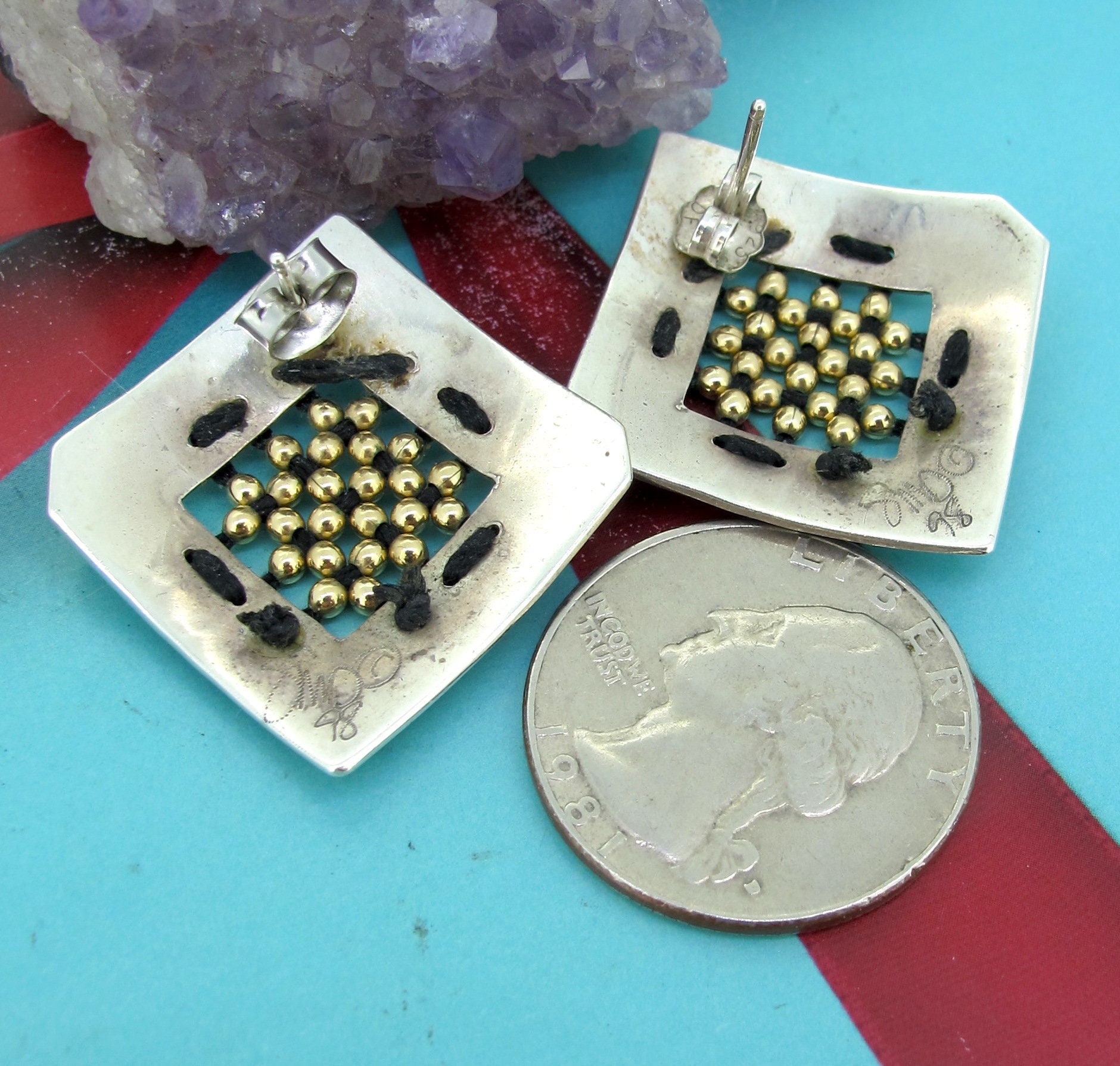 Vintage Sharon M Donovan Sterling Silver With 14k Beads Earrings ...