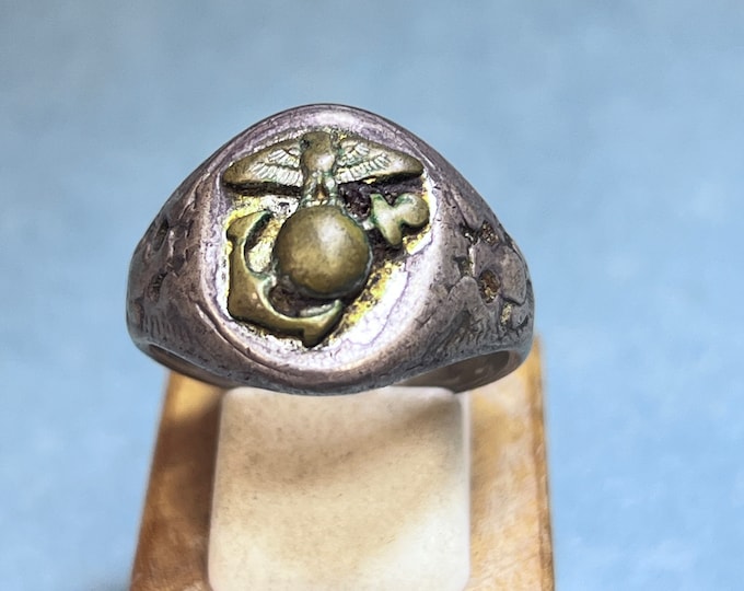 Original Historical WWII US Marine Ring Marked Sterling 10.6g Size 10. ...