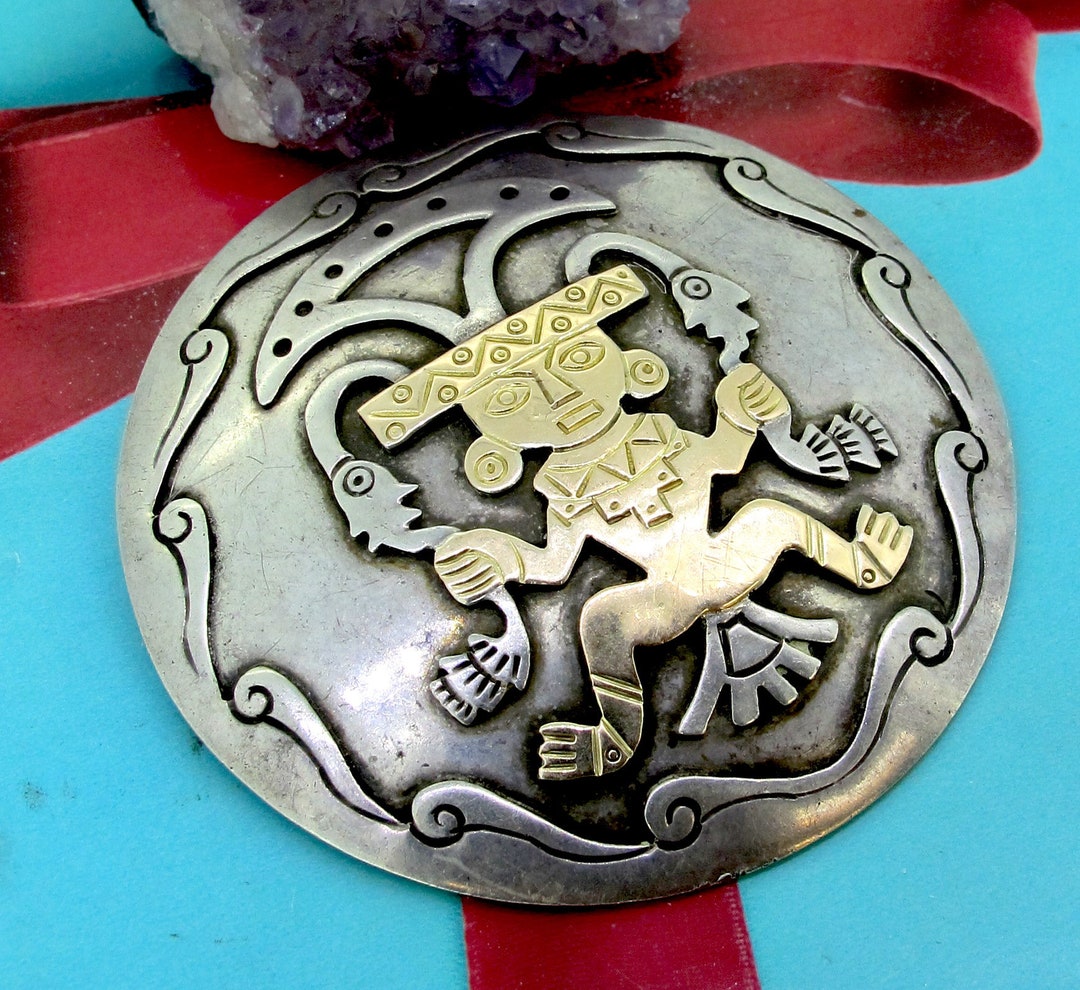 Vintage Chavez Sterling Silver & 18k Gold Peru Peruvian Round Brooch ...
