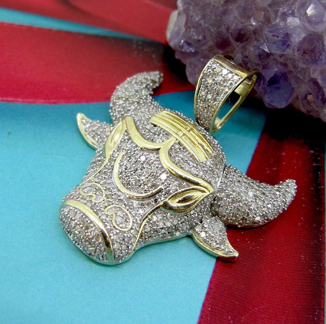 Diamonds .46 Ctw 10k Yellow Gold 3D Bull Head Pendant - Etsy