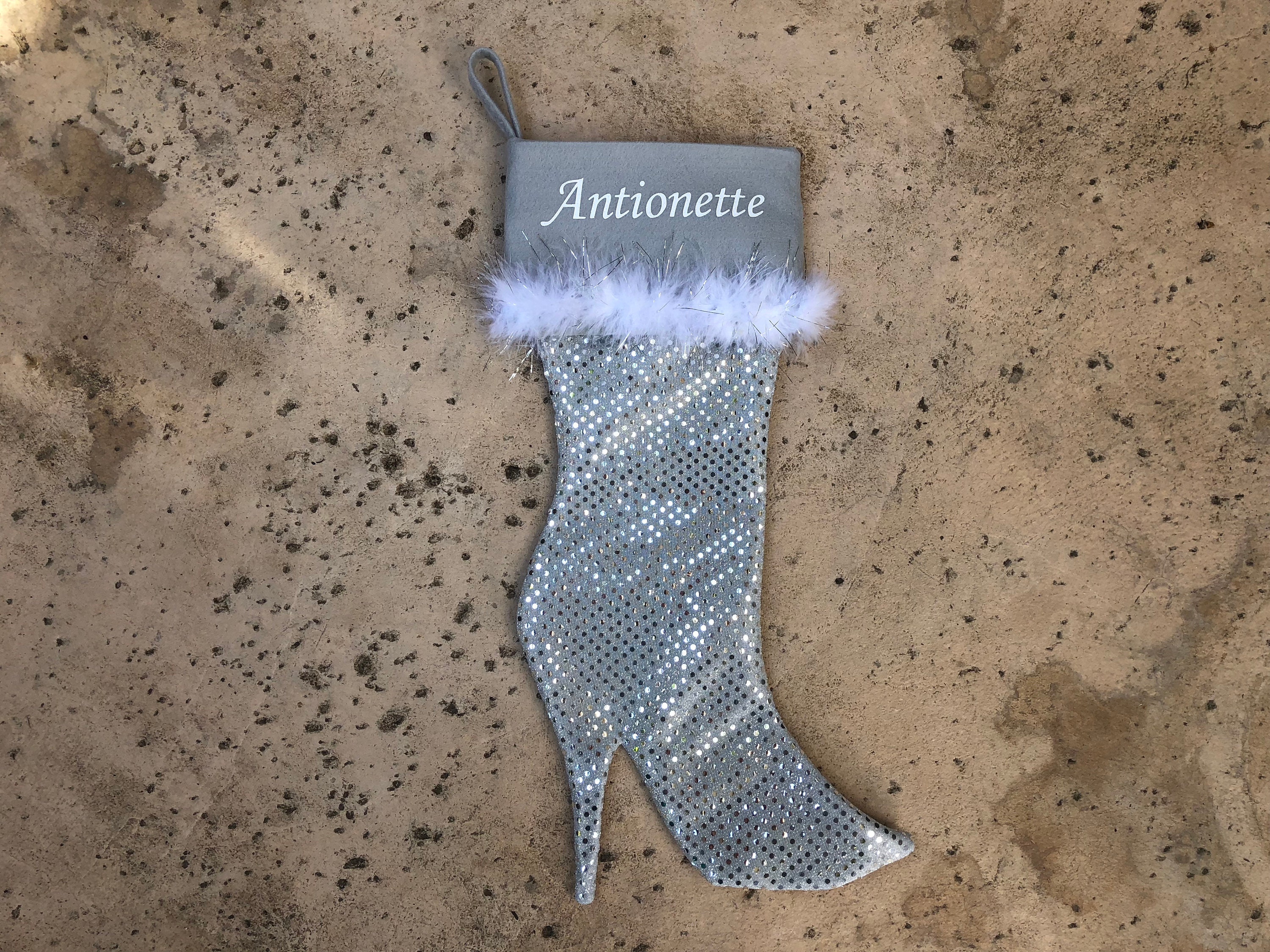 Personalized Christmas Stocking in Silver High Heel Christmas - Etsy