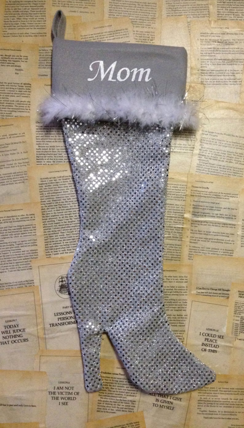 Personalized Christmas Stocking in Silver High Heel Christmas - Etsy