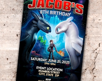 How to Train Your Dragon Sibling Birthday Invitation, Toothless Invite ...