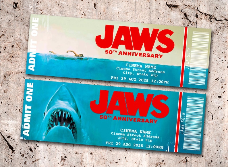 JAWS 50th ANNIVERSARY Collectible Keepsake Movie Tickets - Etsy