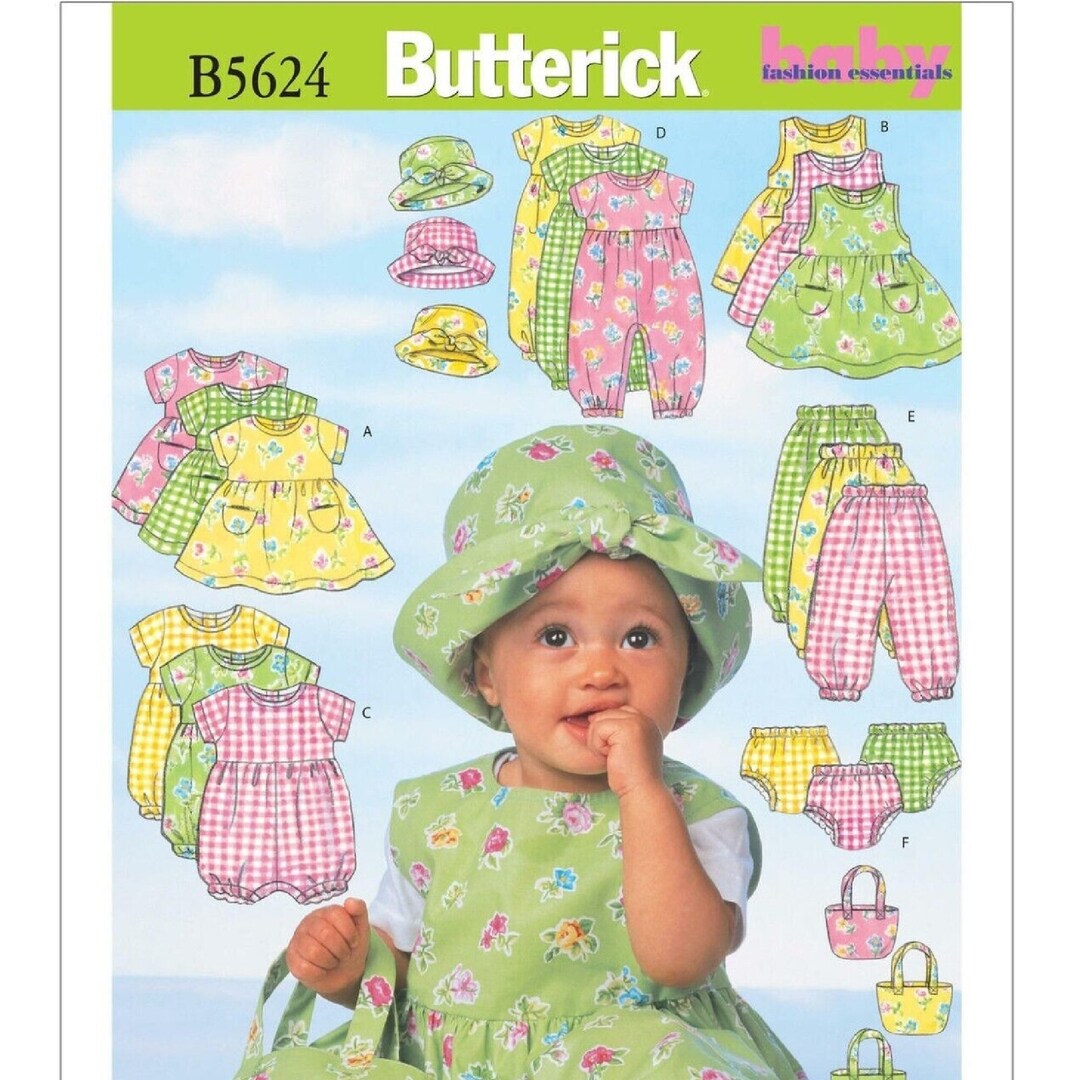 Uncut B5624 Sewing Pattern Baby Uncut Infant Dress Jumper Romper Hat Sz ...