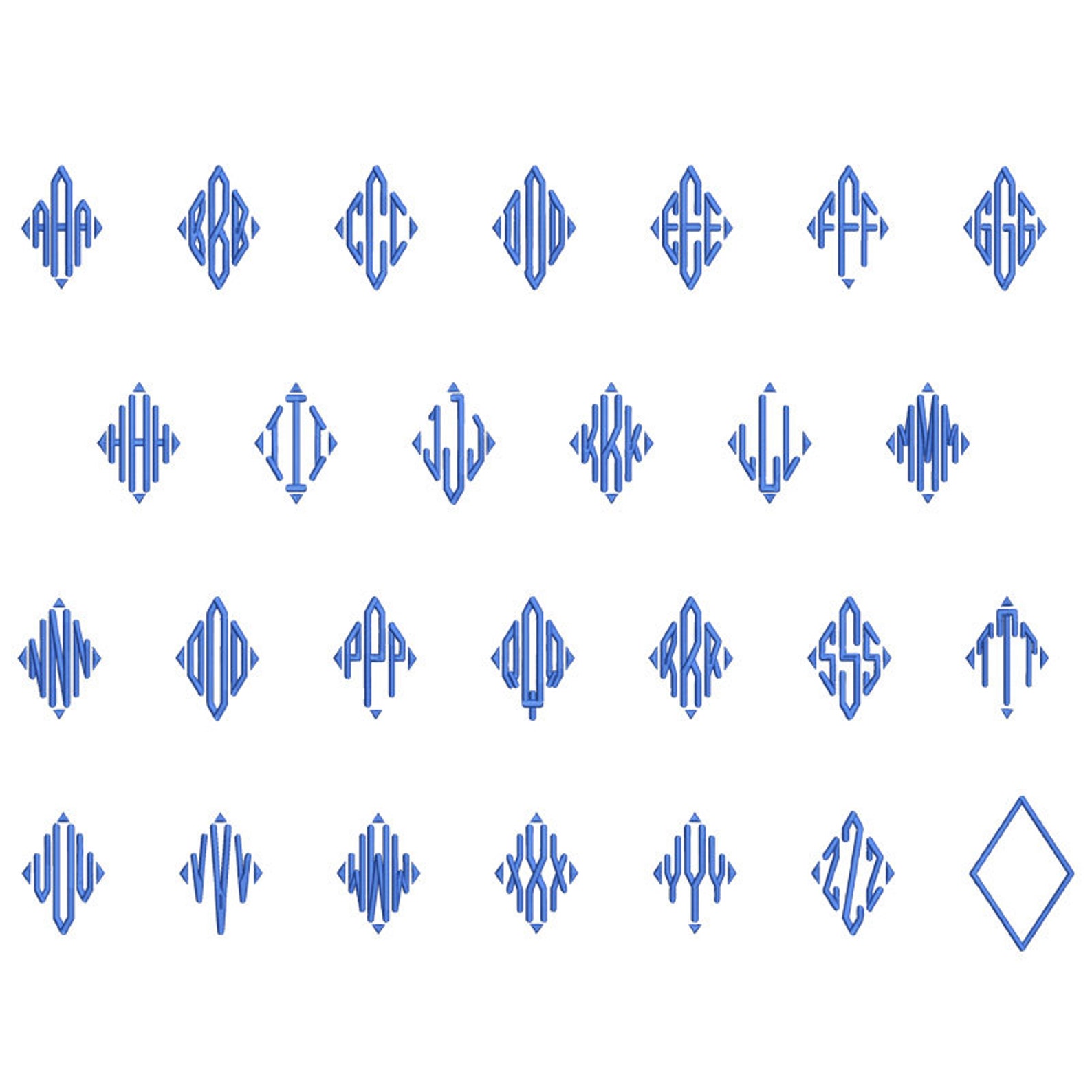 Diamond Monogram Embroidery Font 4 Size Font Machine - Etsy