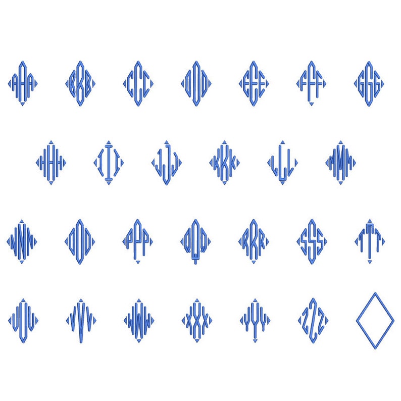 Diamond Monogram Embroidery Font 4 Size Font Machine Embroidery Font ...
