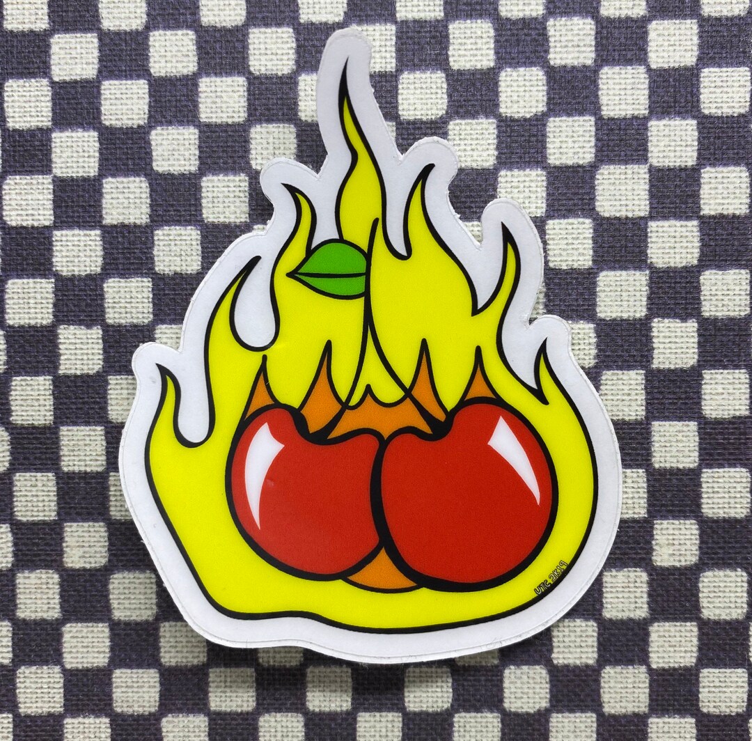 Wild Cherry Flaming Cherry Bomb Vinyl Sticker 90s Tumblr Tattoo Cherry ...