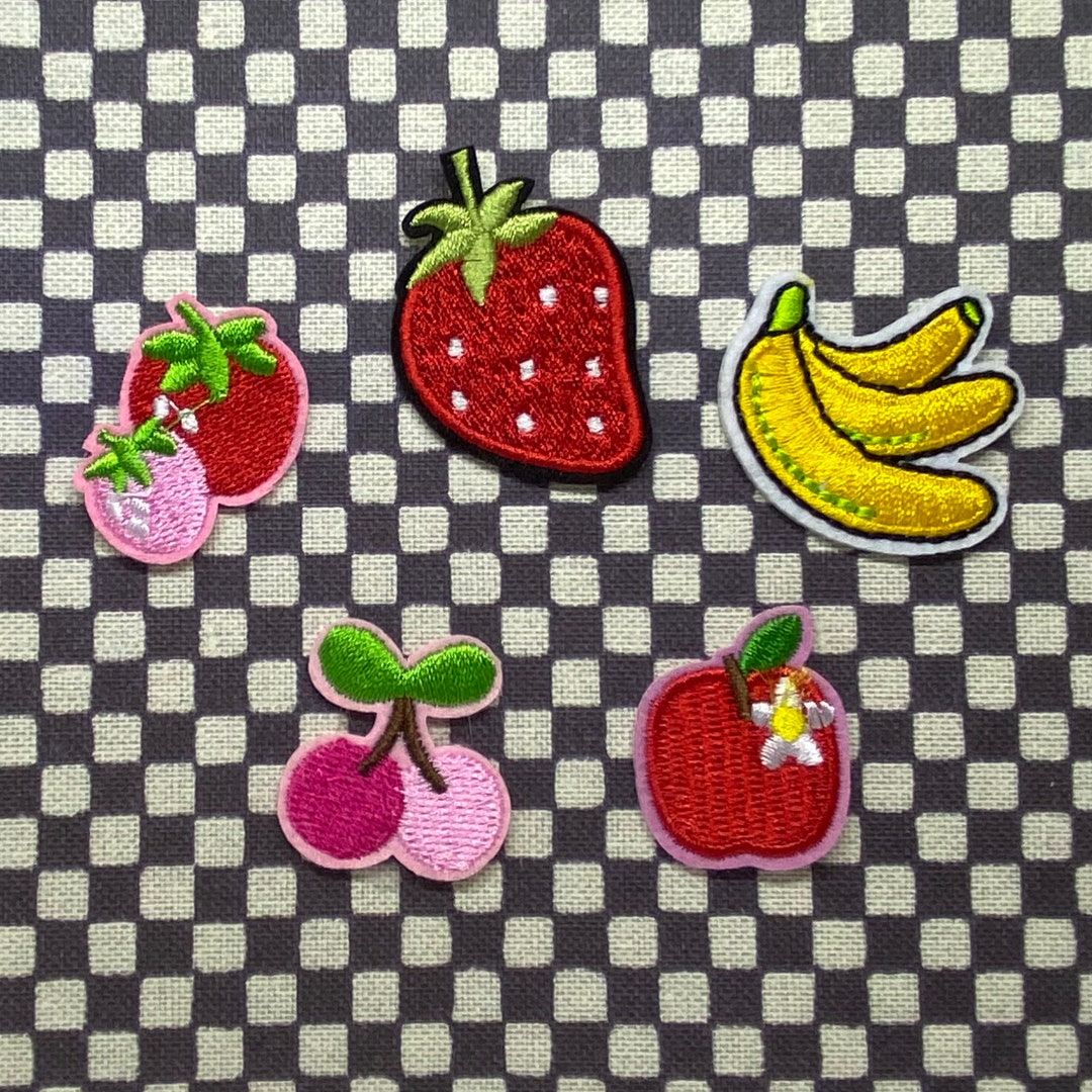 Mini Fruit Iron on Patches: Banana, Cherry, Strawberry, Apple Kitsch ...