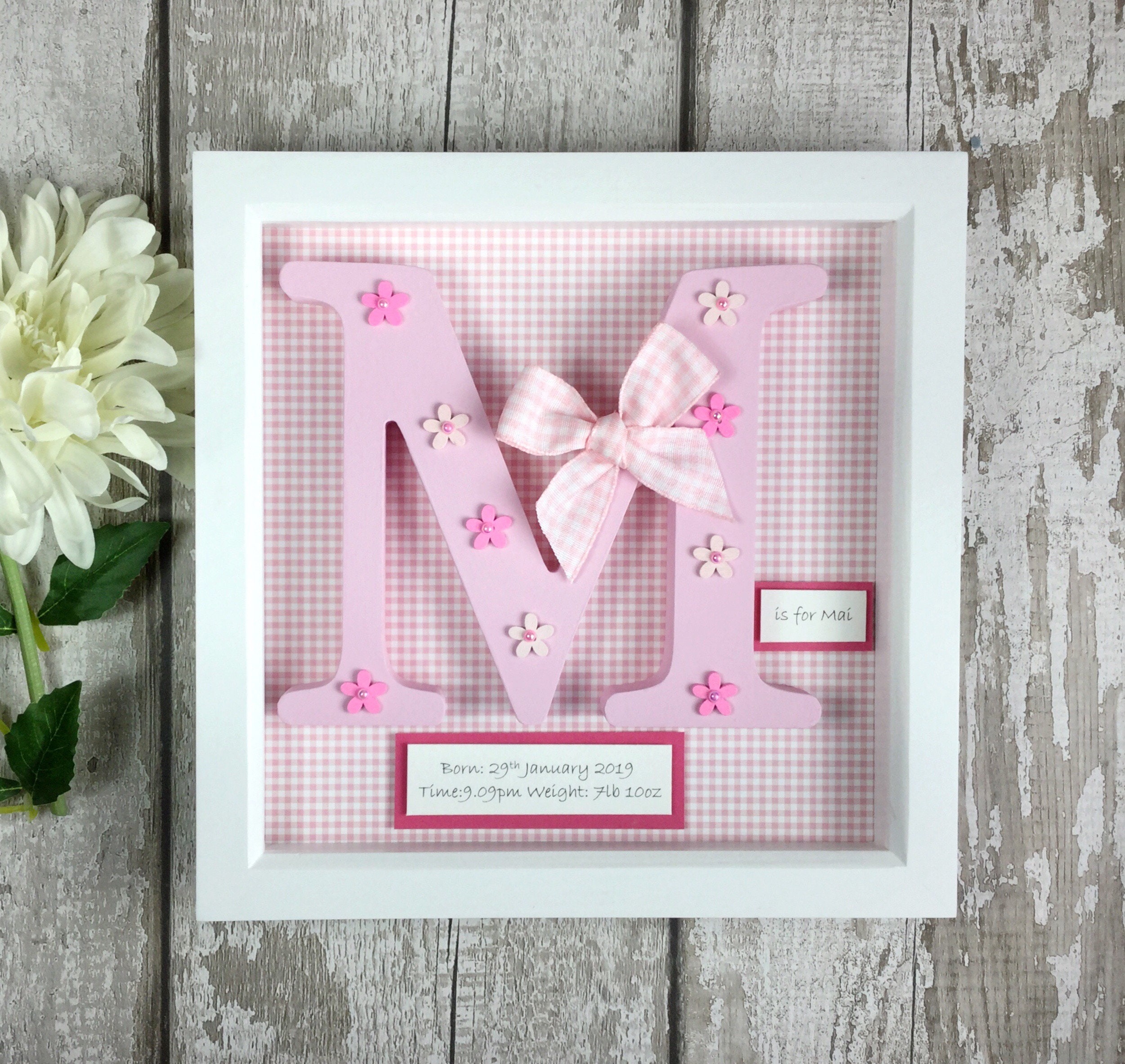 New Baby Girl Gift - Personalised Name Frame - Etsy UK