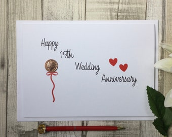 19th Wedding Anniversary Card 'happy Anniversary' '19 Years' Silver ...