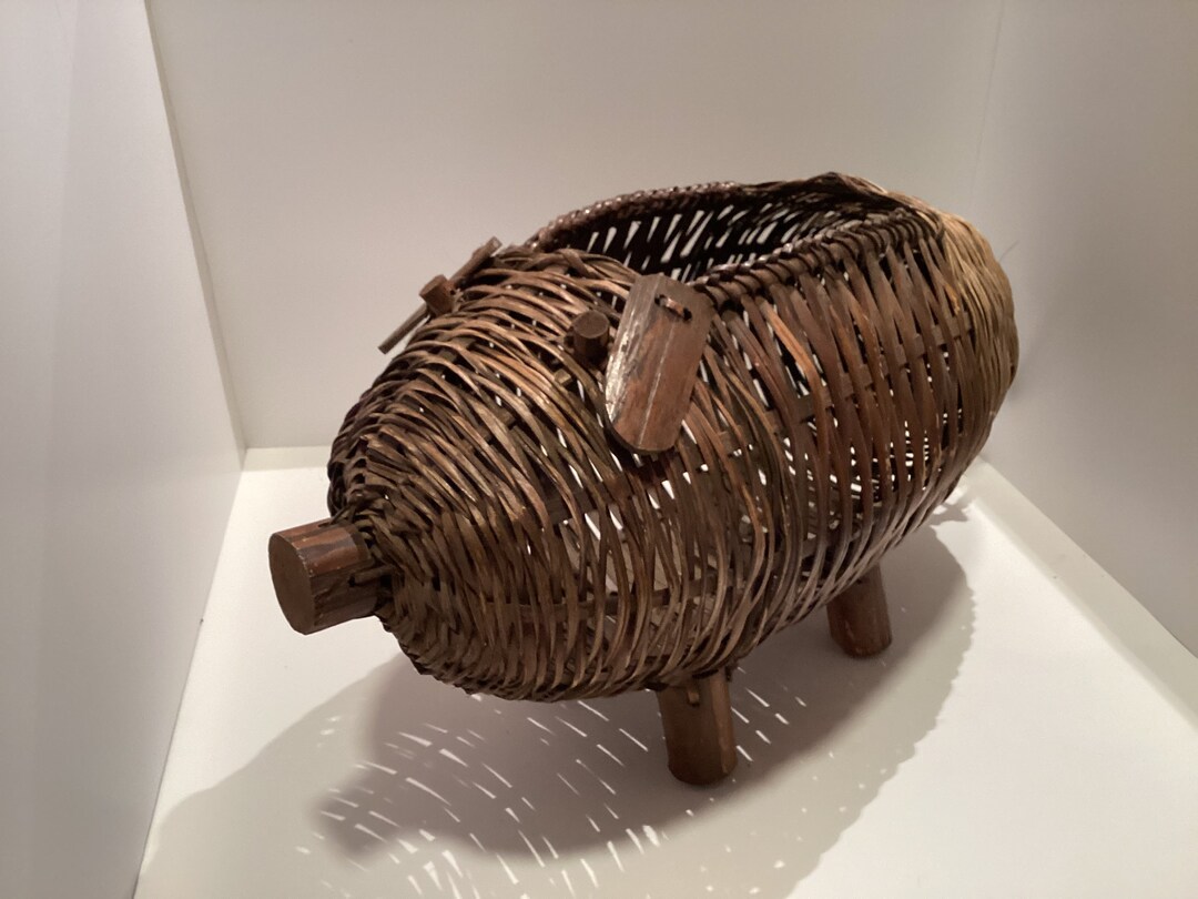 Vintage MCM Pig Shaped Wicker Basket Open Top - Etsy