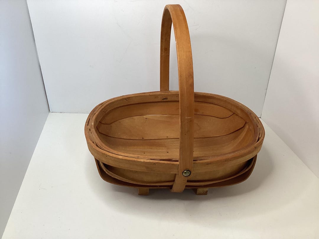 Vintage Oval Split Wood Basket W Moveable Handle - Etsy