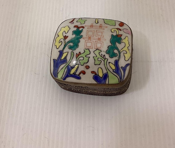 Antique Chinese Shard Box Porcelain Silver Plated Box… - Gem