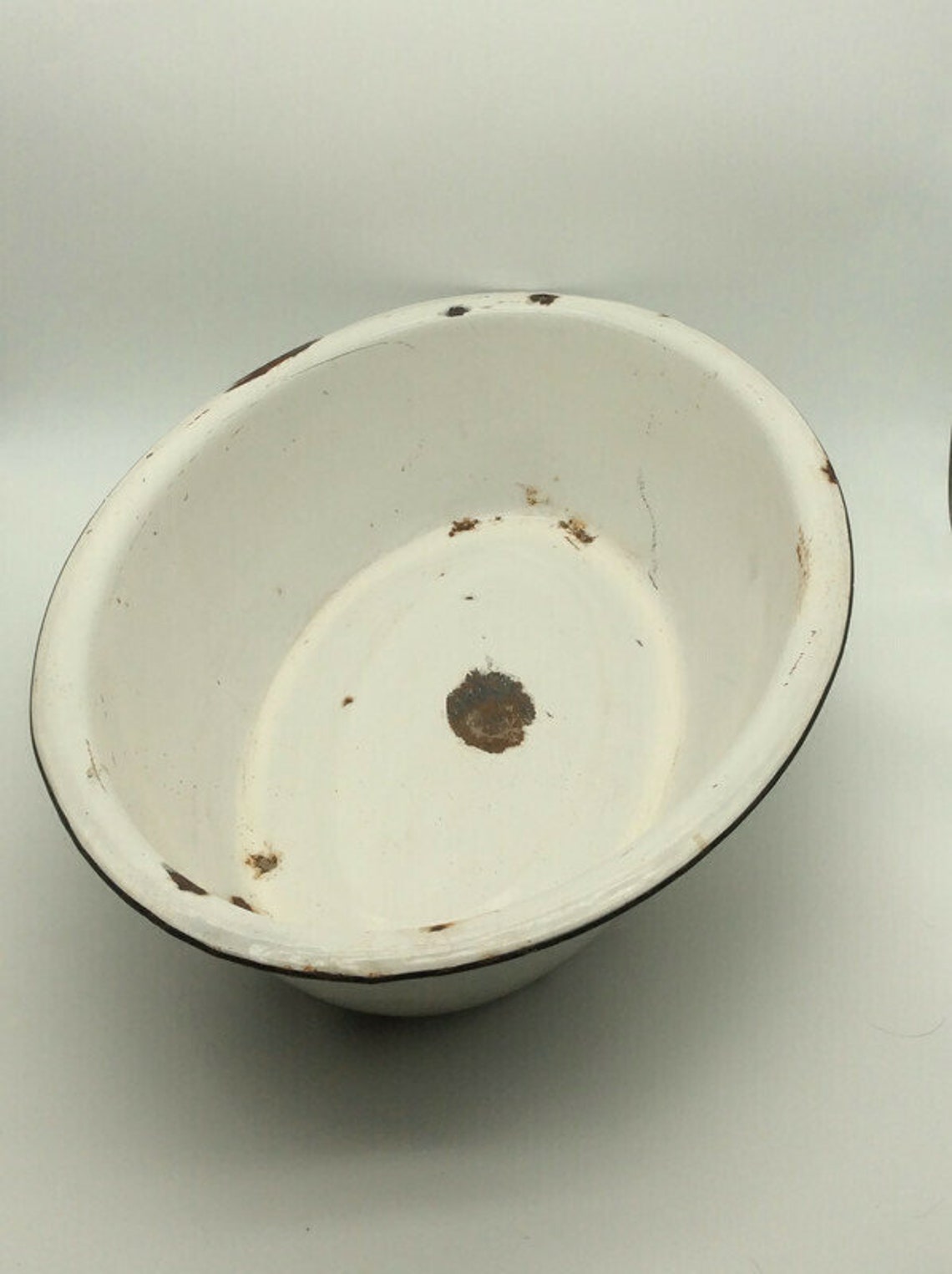 Vintage 25 Enamelware Wash Tub Basin White With Black | Etsy