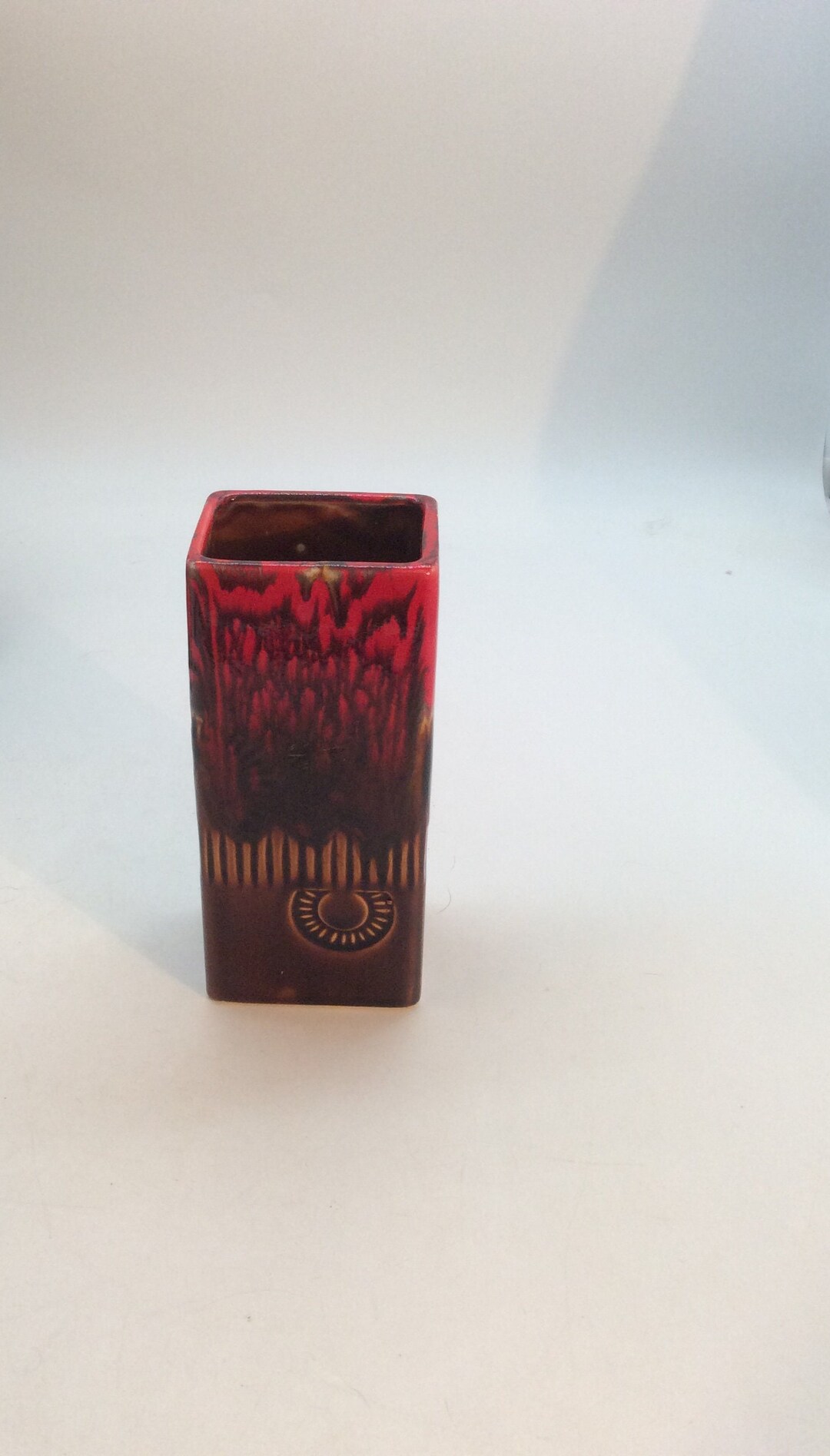 Red Glazed Drip Caffco Japan Square Vase Brown Asian - Etsy