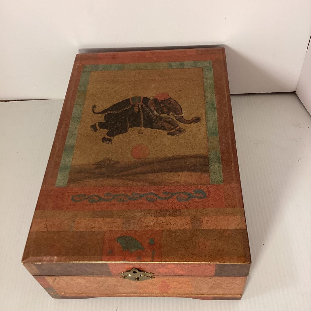Flying Elephant Wood Storage Stash Box Latched Hinged Elenor Rappe - Etsy