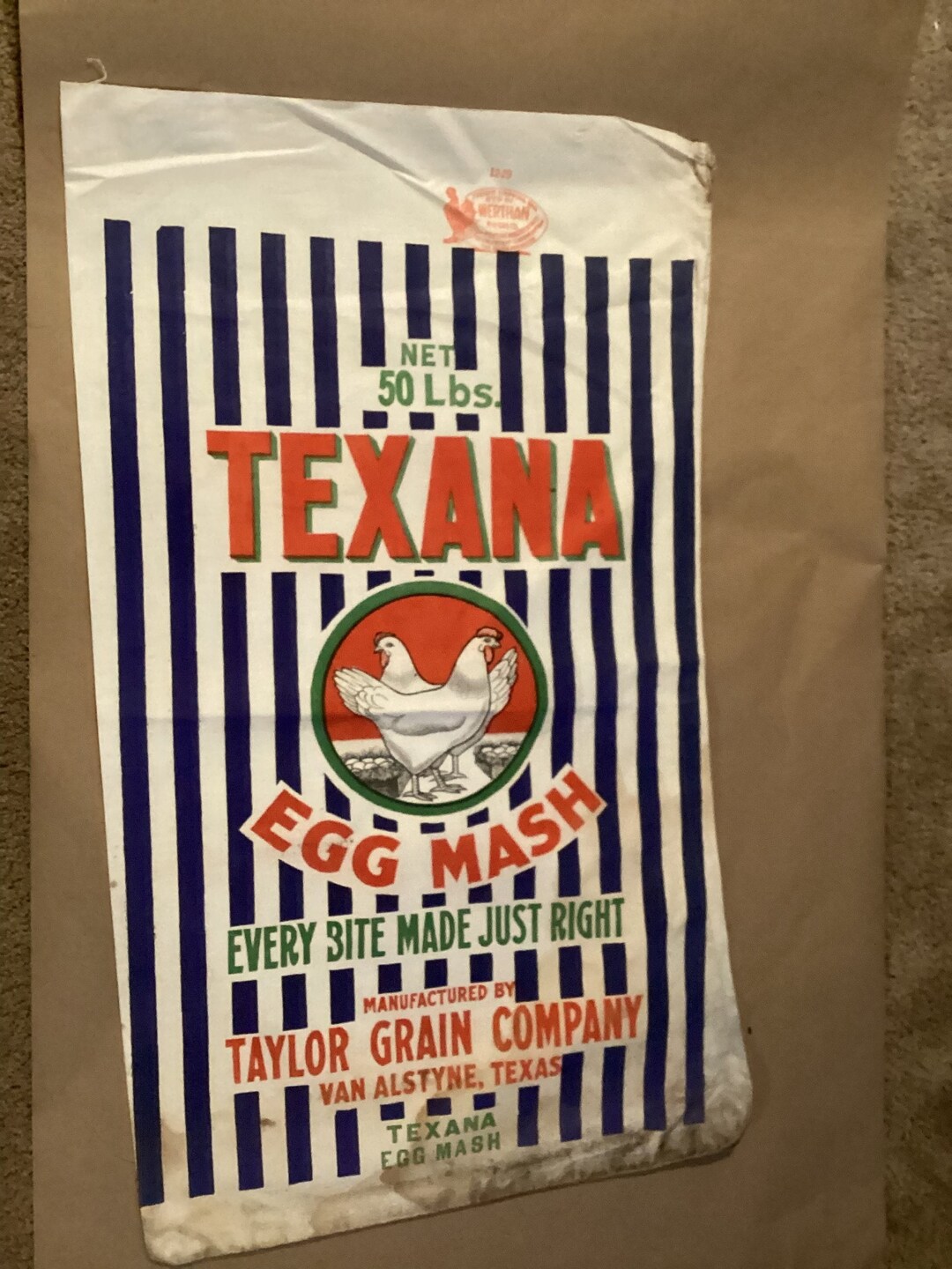 Old Farm Vintage TEXANA Egg Mash Van Alstyne, Texas Advertising Cloth ...