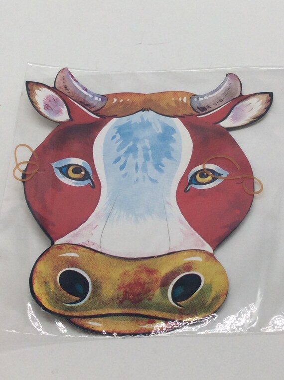 Vintage Red Cow Paper Mask Halloween Japan New - Gem