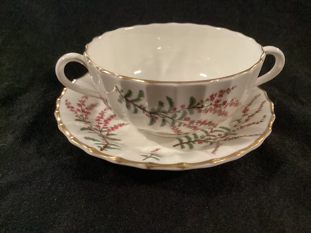 Royal Worcester Dunrobin China Footed Cream Soup Bowl & Saucer Set ...