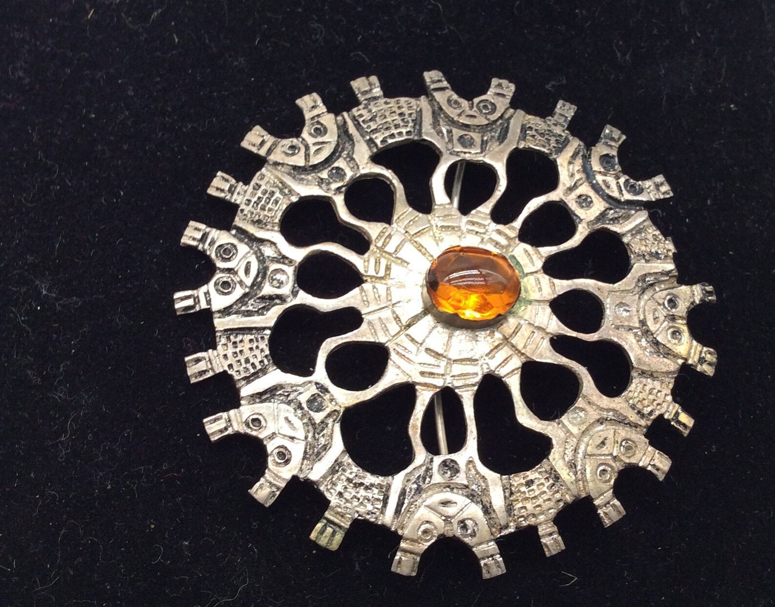 Vintage Large Ecuador Incan Design 900 Silver Amber Stone - Etsy