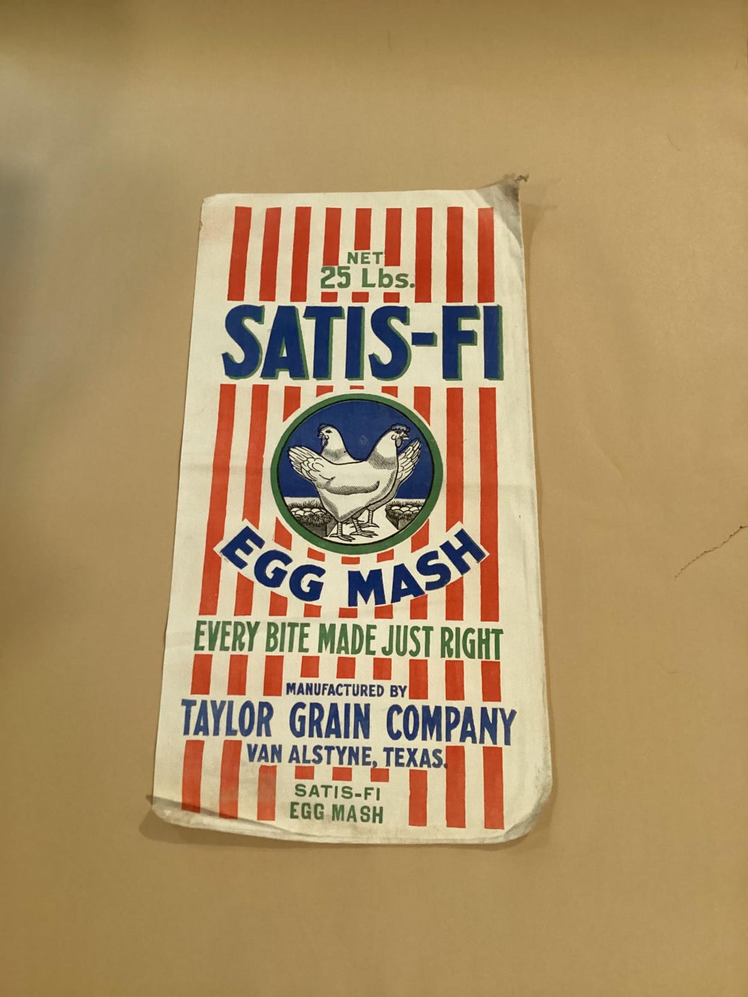 Vintage Cloth Egg Mash Feed Sack 25 Lbs Taylor Grain Co Van Alstyne ...